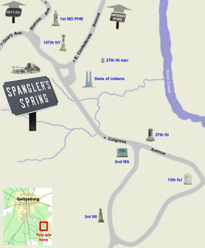 Tour map of Spangler's Spring Area on the Gettysburg battlefield